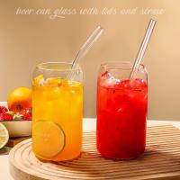 China High Borosilicate Glass Mason Jar 16oz with Bamboo Lid and Straw Clear Glass Cups for sale