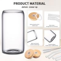China High Borosilicate Glass Mason Jar 16oz with Bamboo Lid and Straw Clear Glass Cups for sale
