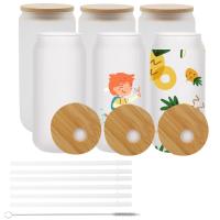China 16oz Frosted Beer Glass with Bamboo Lid and Straw for Sublimation Gifts for sale
