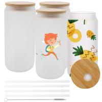 China 16oz Frosted Beer Glass with Bamboo Lid and Straw for Sublimation Gifts for sale
