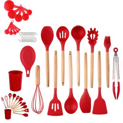 China Silicone Kitchenware Cookware Set with Wooden Handle Heat Resistant 7 Piece for OEM ODM for sale
