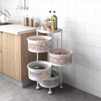China 3 Layer Rotating Vegetable Shelving Kitchen Storage Rack 31.5x31.5x88cm PP Stainless Steel for sale