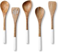 China 5 Piece Acacia Wood Kitchen Cooking Set Spoon Spatula Fork Slotted Turner 30cm for sale
