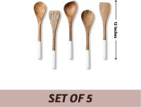 China 5 Piece Acacia Wood Kitchen Cooking Set Spoon Spatula Fork Slotted Turner 30cm for sale