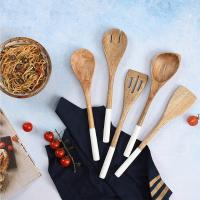 China 5 Piece Acacia Wood Kitchen Cooking Set Spoon Spatula Fork Slotted Turner 30cm for sale