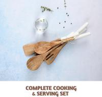 China 5 Piece Acacia Wood Kitchen Cooking Set Spoon Spatula Fork Slotted Turner 30cm for sale