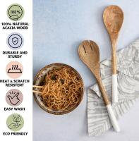 China 5 Piece Acacia Wood Kitchen Cooking Set Spoon Spatula Fork Slotted Turner 30cm for sale