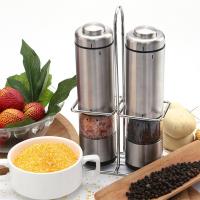 China Electric Pepper Grinder One Handed Operated 52x210mm Adjustable Coarseness Stainless Steel Salt Mill for BBQ for sale