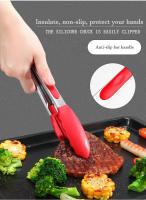 China 27cm Red Silicone Clamp Stainless Steel Kitchen Grill Tongs for BBQ Buffet Camping for sale