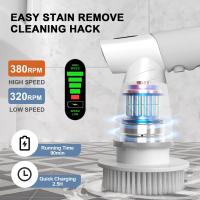 China 9 in 1 USB Rechargeable Electric Cleaning Brush 380RPM Cordless Spin Scrubber for Kitchen Bathroom Bathtub Sink for sale