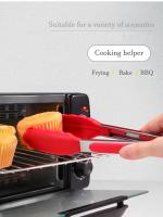 China 27cm Red Silicone Clamp Stainless Steel Kitchen Grill Tongs for BBQ Buffet Camping for sale
