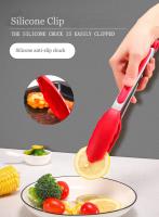 China 27cm Red Silicone Clamp Stainless Steel Kitchen Grill Tongs for BBQ Buffet Camping for sale