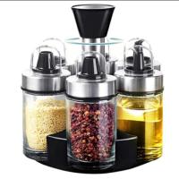 China Lead-Free Glass Spice Jar Set 1.5kg Thickened Stainless Steel Leak-Proof Oil Spray Bottle with Dust Cap for sale