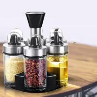 China Lead-Free Glass Spice Jar Set 1.5kg Thickened Stainless Steel Leak-Proof Oil Spray Bottle with Dust Cap for sale