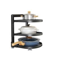 China 3 Tier Adjustable Pot Rack Organizer 29x27x45cm Carbon Steel Pots and Pans Holder with Custom Logo for sale
