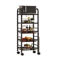 China 5-Layer Rotating Carbon Steel Trolley Kitchen Shelf with Square Structure and Wheels for sale