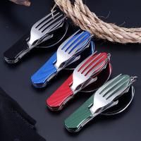 China Foldable Stainless Steel Camping Utensil Set 18cm Spoon Fork Knife for Outdoor Travel for sale