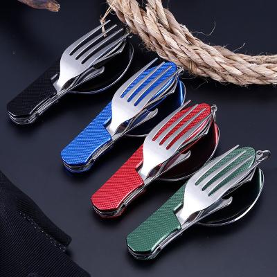 China Foldable Stainless Steel Camping Utensil Set 18cm Spoon Fork Knife for Outdoor Travel for sale