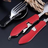 China Foldable Stainless Steel Camping Utensil Set 18cm Spoon Fork Knife for Outdoor Travel for sale
