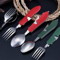 China Foldable Stainless Steel Camping Utensil Set 18cm Spoon Fork Knife for Outdoor Travel for sale