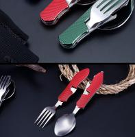 China Foldable Stainless Steel Camping Utensil Set 18cm Spoon Fork Knife for Outdoor Travel for sale