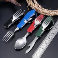 China Foldable Stainless Steel Camping Utensil Set 18cm Spoon Fork Knife for Outdoor Travel for sale