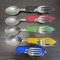 China Foldable Stainless Steel Camping Utensil Set 18cm Spoon Fork Knife for Outdoor Travel for sale