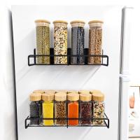 China 2 Pack Black Magnetic Spice Rack Carbon Steel Wall Mounted Storage 25.5x8.7x6.8cm Kitchen Organizer for sale
