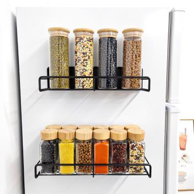China 2 Pack Black Magnetic Spice Rack Carbon Steel Wall Mounted Storage 25.5x8.7x6.8cm Kitchen Organizer for sale