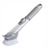 China 3 Replaceable Cleaning Heads Soap Dispensing Sponge PP TPR Bristle Dish Washing Brush for sale