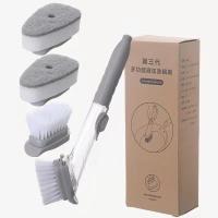 China 3 Replaceable Cleaning Heads Soap Dispensing Sponge PP TPR Bristle Dish Washing Brush for sale