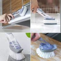 China 3 Replaceable Cleaning Heads Soap Dispensing Sponge PP TPR Bristle Dish Washing Brush for sale