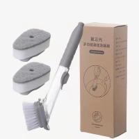 China 3 Replaceable Cleaning Heads Soap Dispensing Sponge PP TPR Bristle Dish Washing Brush for sale