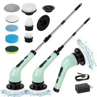 China Cordless Electric Spin Scrubber with 8 Brush Heads 450 RPM Dual Speed Adjustable Handle for Bathroom Kitchen Cleaning for sale