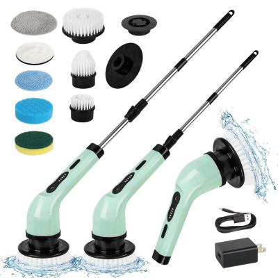 China Cordless Electric Spin Scrubber with 8 Brush Heads 450 RPM Dual Speed Adjustable Handle for Bathroom Kitchen Cleaning for sale