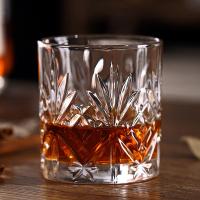 China 340ml Luxury Clear Rock Design Glass Engraved Crystal Whiskey Beer Glasses Cup for sale