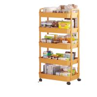 China Multifunctional 5 Tier Rotatable Kitchen Vegetable Organizer with Portable Trolley for sale