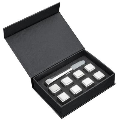 China Stainless Steel Ice Cubes Set 8 PCS with Tong and EVA Gift Box 17.5x12.5x4.2cm for sale
