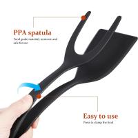 China 2 in 1 Silicone Spatula Tong 34cm Non Stick Egg Flipper Turner for Pancake Fish French Toast Kitchen Cooking Tool for sale