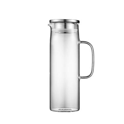 China Thickened High Borosilicate Glass Juice Zapper 1L Cold Water Jug with Stainless Steel Lid for sale