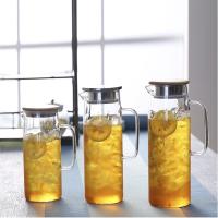 China Thickened High Borosilicate Glass Juice Zapper 1L Cold Water Jug with Stainless Steel Lid for sale