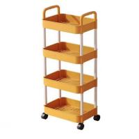 China Square Rotating Kitchen Shelf Organizer 4 Tiers 37x25x98.5cm Black PP Storage Rack Cart for sale