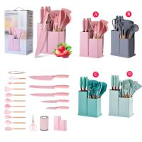 China Silicone Kitchen Utensils Set 19 Pcs Cooking Tools with Wooden Handle Accessories for sale