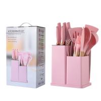 China Silicone Kitchen Utensils Set 19 Pcs Cooking Tools with Wooden Handle Accessories for sale