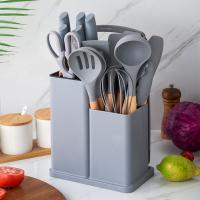 China Silicone Kitchen Utensils Set 19 Pcs Cooking Tools with Wooden Handle Accessories for sale