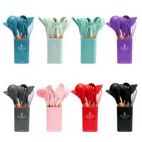 China Food Grade Silicone Kitchen Utensils Set 12 Piece Wooden Handle Cooking Tools 1.2KG for sale