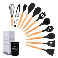 China Food Grade Silicone Kitchen Utensils Set 12 Piece Wooden Handle Cooking Tools 1.2KG for sale