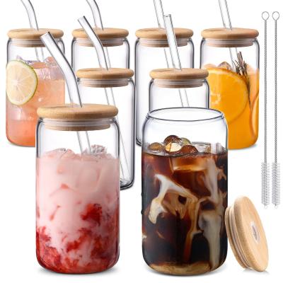 China Wholesale 16oz High Borosilicate Clear Glass Mason Jug with Bamboo Lid and Straw 7x7x15.5cm for sale