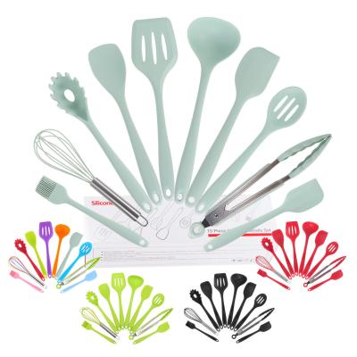 China 10 Piece Silicone Kitchen Utensil Set with Wooden Handle 446°F Heat Resistant for sale