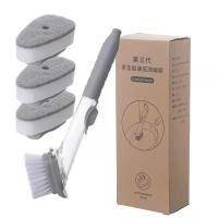 China Kitchen Tools Cleaning Brushes 2 in 1 Dish Washing Brush with Long Handle and Sponge for sale